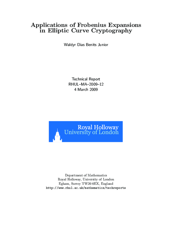 (PDF) Applications of Frobenius Expansions in Elliptic Curve Cryptography