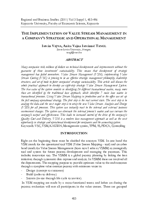 (PDF) The Implementation of Value Stream Management in a Company’s ...
