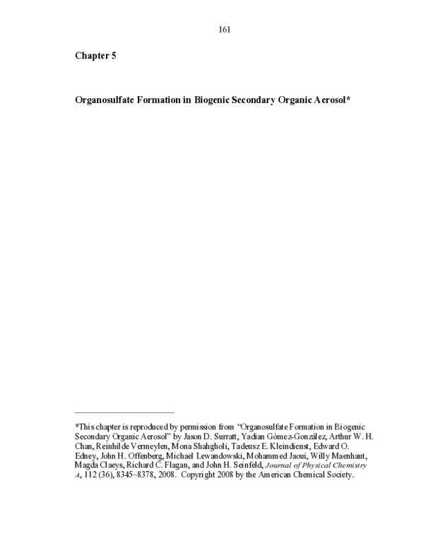 (PDF) 161 Chapter 5 Organosulfate Formation in Biogenic Secondary ...