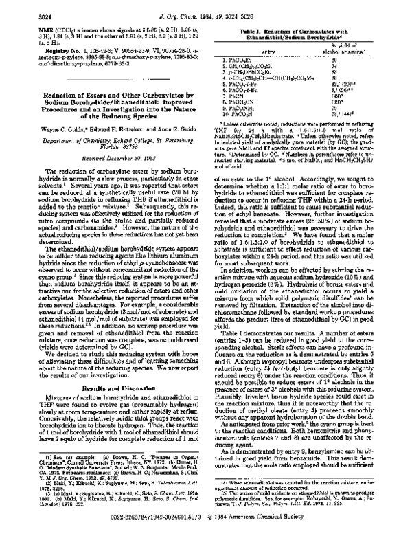 (PDF) Reduction of esters and other carboxylates by sodium borohydride ...