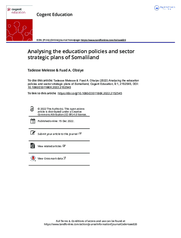 (PDF) Analysing the education policies and sector strategic plans of ...