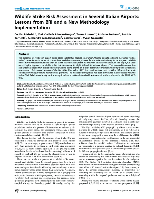 (PDF) Wildlife Strike Risk Assessment in Several Italian Airports ...