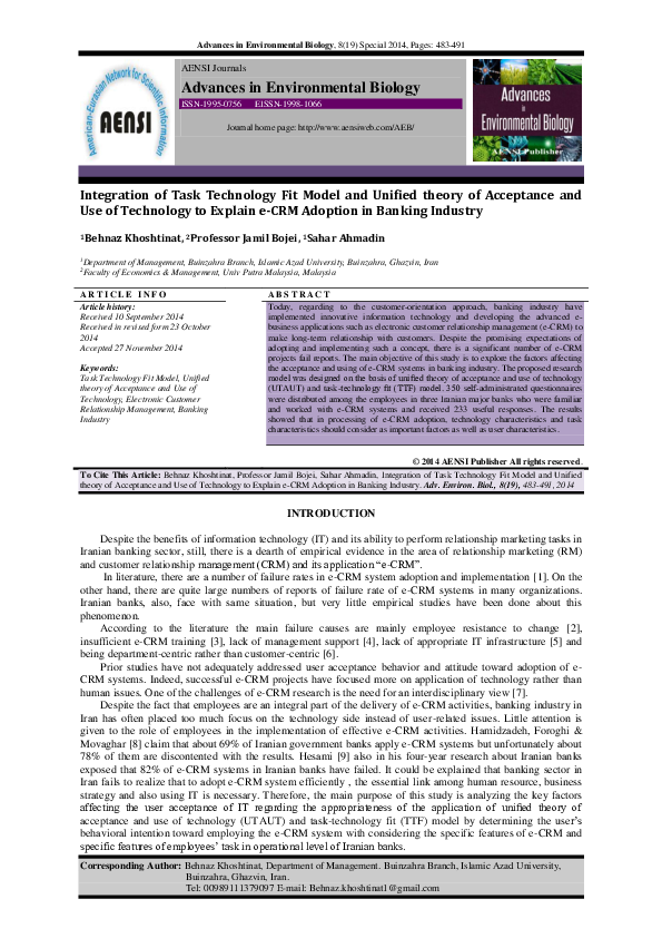 (PDF) Integration of Task Technology Fit Model and Unified theory of ...