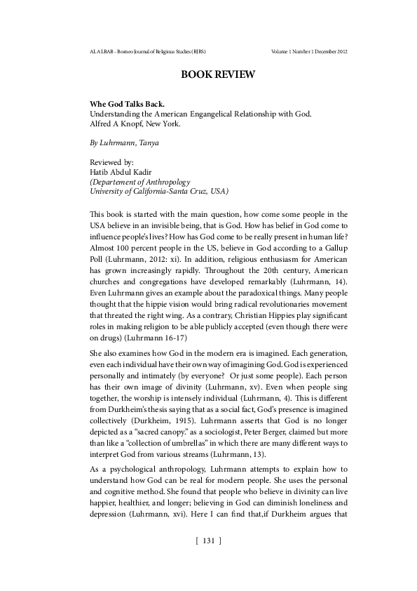 (PDF) When God Talks Back. Understanding the American Engangelical ...