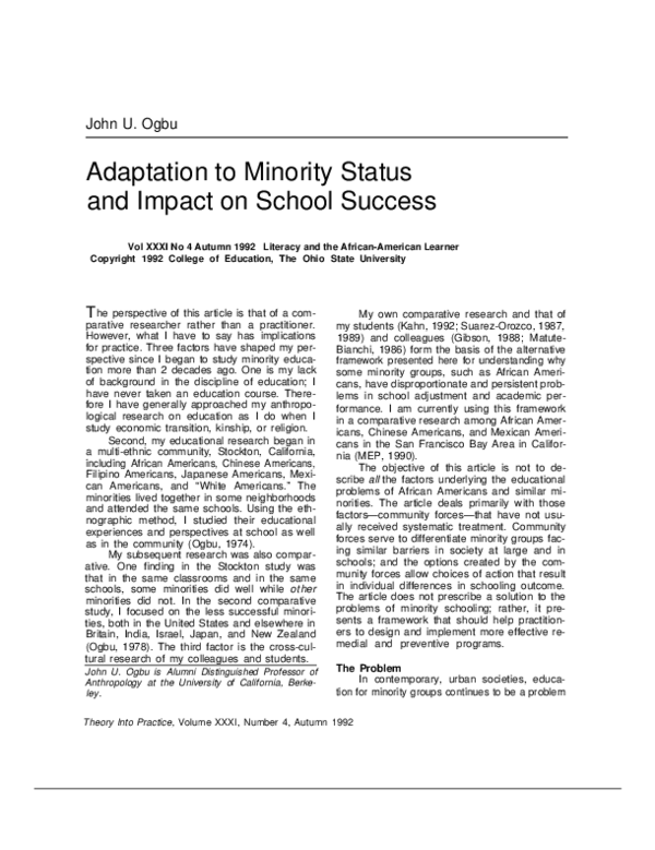 (PDF) Adaptation to minority status and impact on school success
