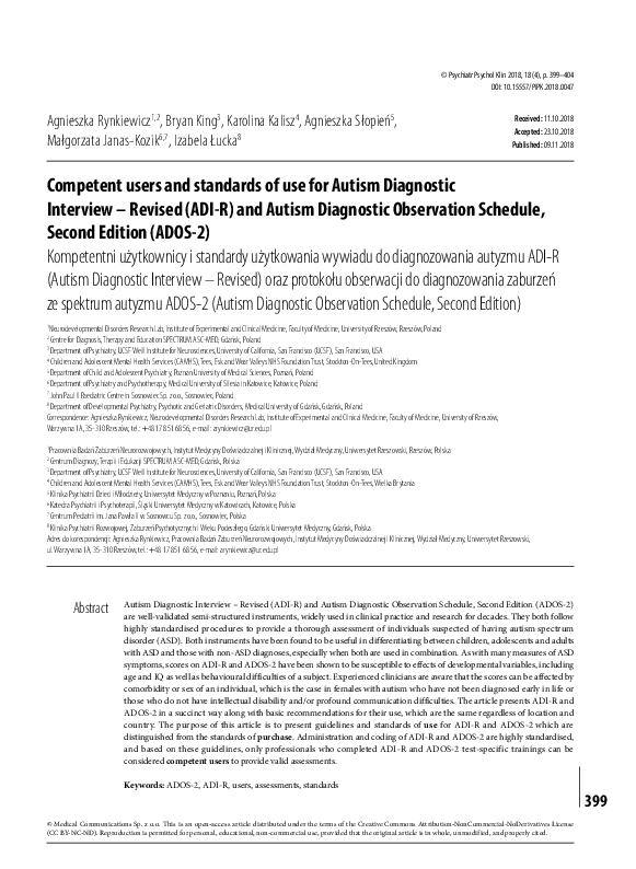 (PDF) Competent users and standards of use for Autism Diagnostic ...