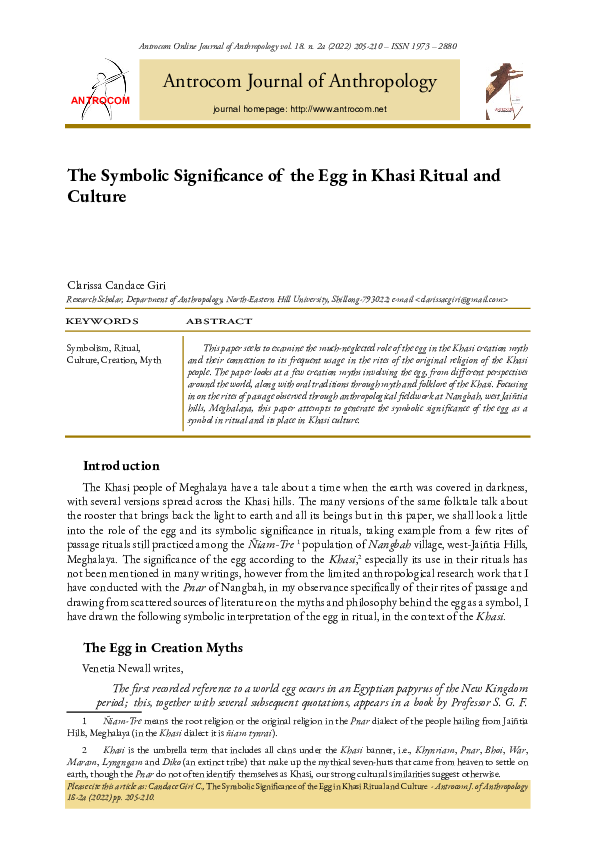 (PDF) The Symbolic Significance of the Egg in Khasi Ritual and Culture