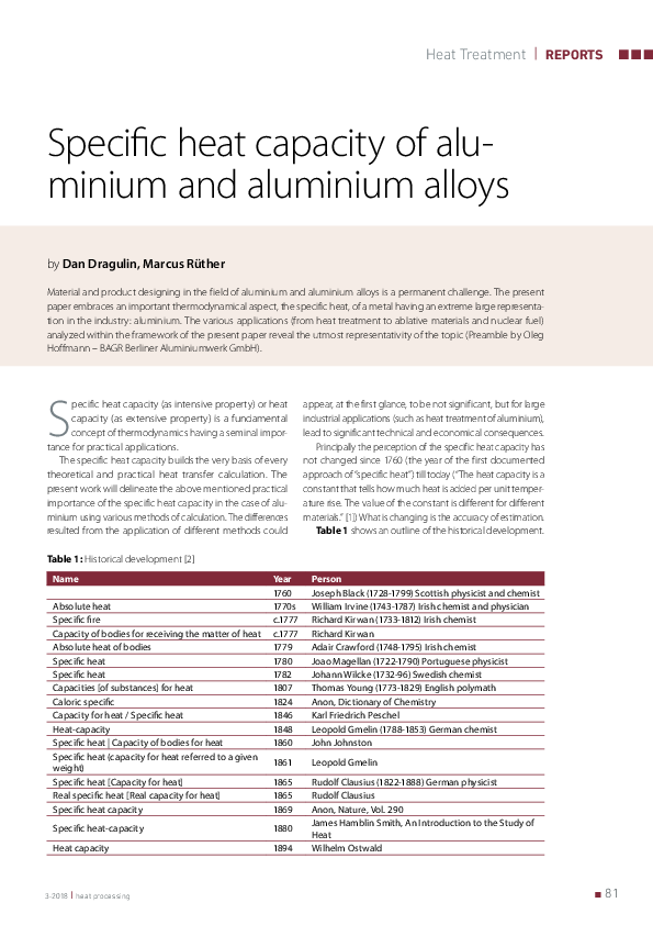 (PDF) Specific heat capacity of alu- minium and aluminium alloys