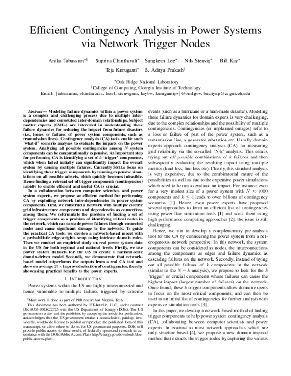 (PDF) Efficient Contingency Analysis in Power Systems via Network Trigger Nodes
