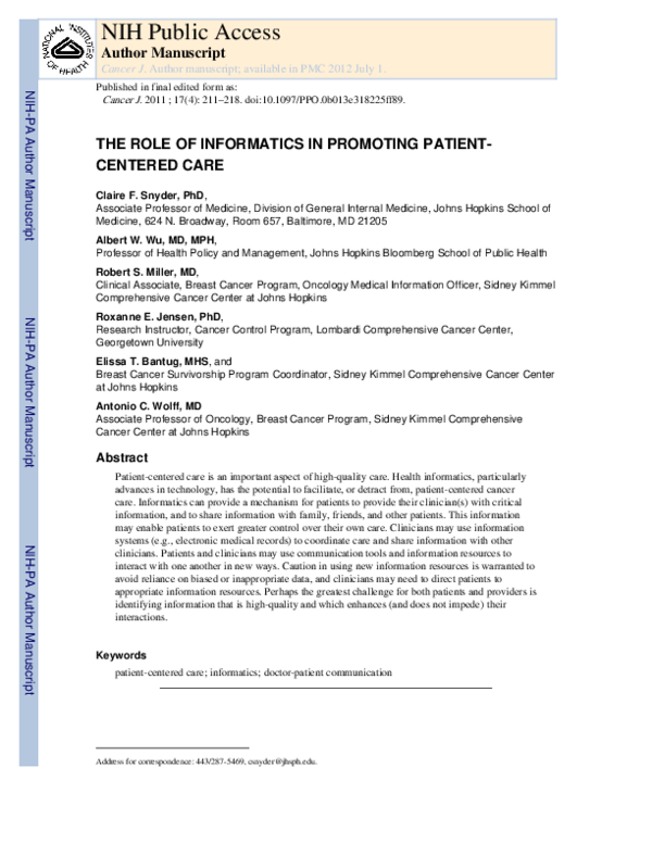 (PDF) The Role of Informatics in Promoting Patient-Centered Care (PDF) The Role of Informatics in Promoting Patient-Centered Care