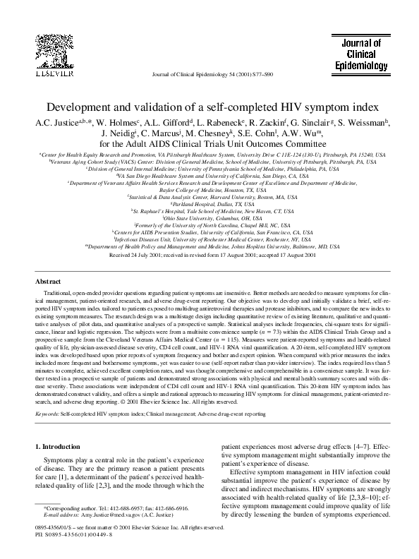 (PDF) Development and validation of a self-completed HIV symptom index