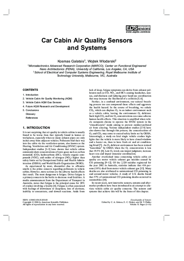 (PDF) Car Cabin Air Quality Sensors and Systems
