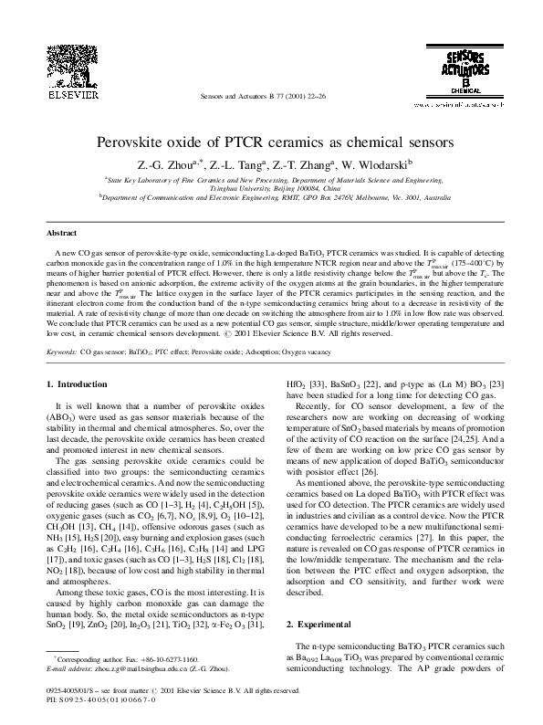 (PDF) Perovskite oxide of PTCR ceramics as chemical sensors