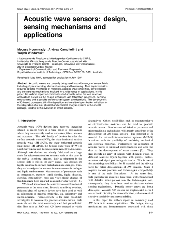 (PDF) Acoustic wave sensors: design, sensing mechanisms and applications