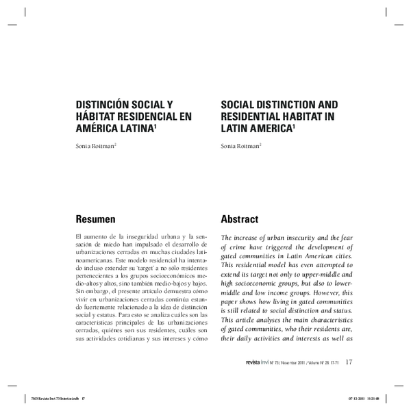 (PDF) Distinción Social y Hábitat Residencial en | Sonia Roitman ...