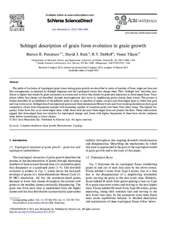 (PDF) Schlegel description of grain form evolution in grain growth