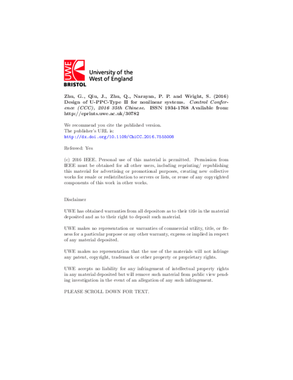(PDF) Design of U-PPC-Type II for Nonlinear Systems