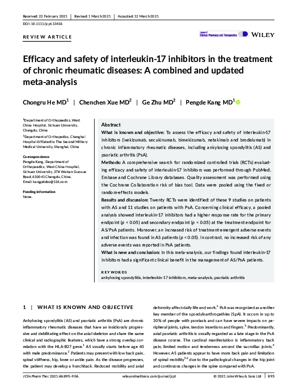 (PDF) Efficacy and safety of interleukin‐17 inhibitors in the treatment ...