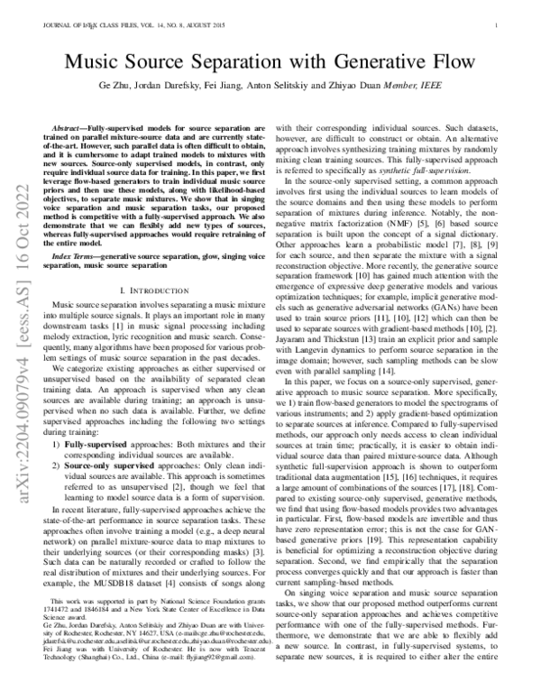 (PDF) Music Source Separation With Generative Flow