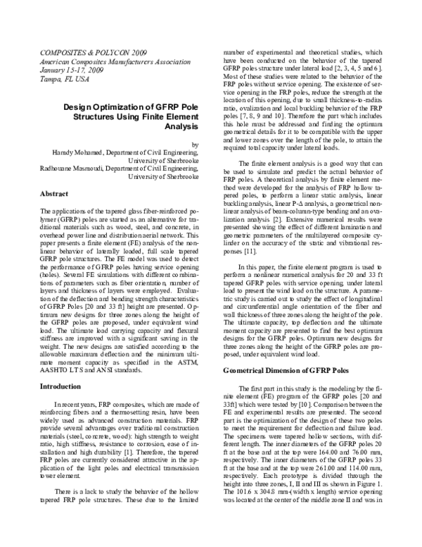 Pdf Design Optimization Of Gfrp Pole Structures Using Finite Element Analysis