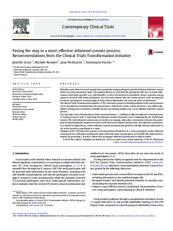 (PDF) Paving the way to a more effective informed consent process ...