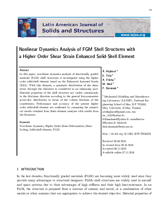 Pdf Nonlinear Dynamics Analysis Of Fgm Shell Structures With A Higher