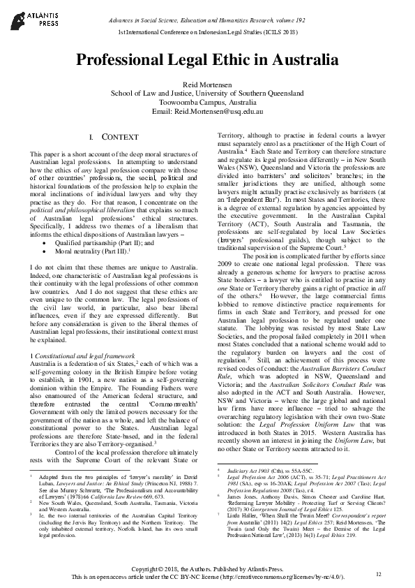 (PDF) Professional legal ethics in Australia