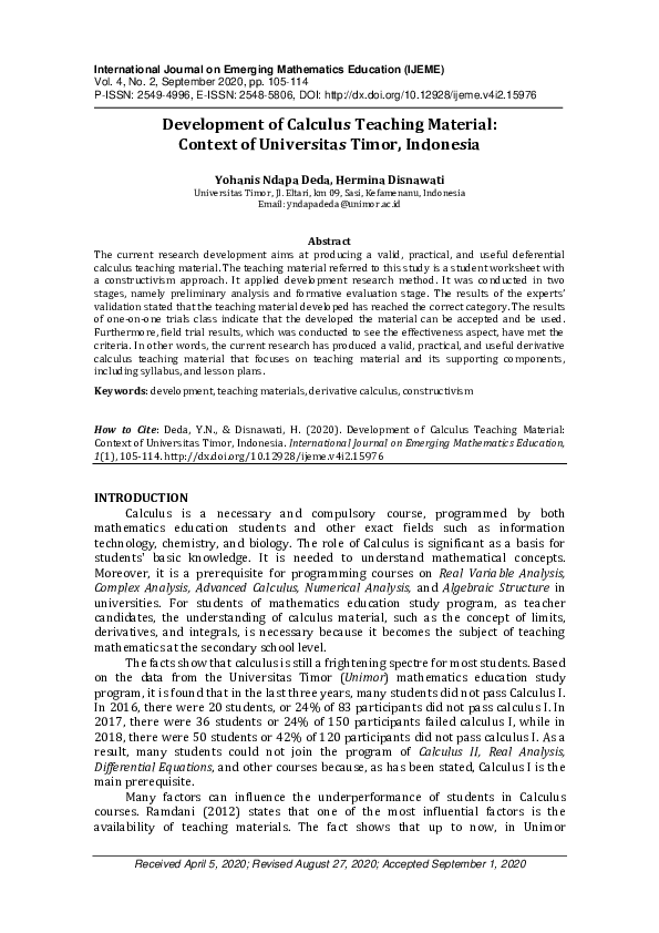(PDF) Development of Calculus Teaching Material: Context of Universitas ...