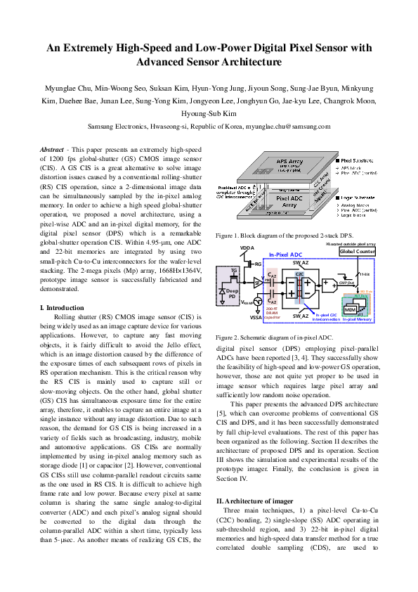 Pdf An Extremely High Speed And Low Power Digital Pixel Sensor With Advanced Sensor Architecture
