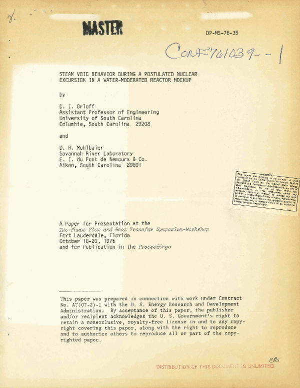 (PDF) Steam void behavior during a postulated nuclear excursion in a ...