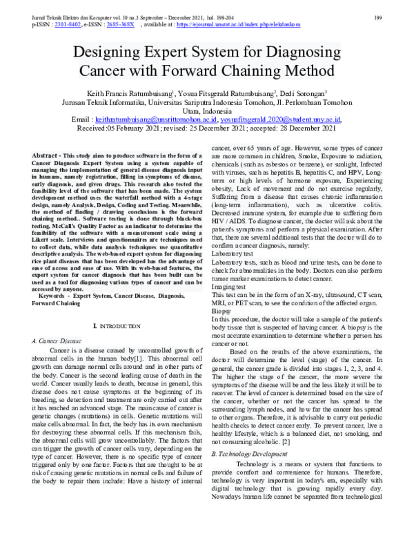 (PDF) Designing Expert System for Diagnosing Cancer with Forward ...