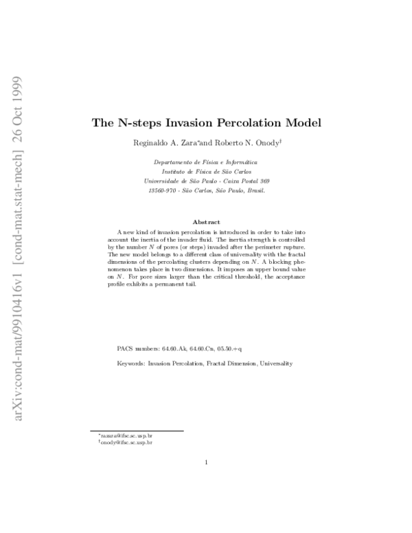 (PDF) The N-steps invasion percolation model
