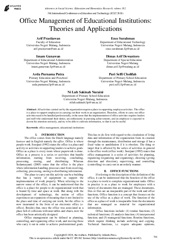 (PDF) Office Management of Educational Institutions: Theories and Applications