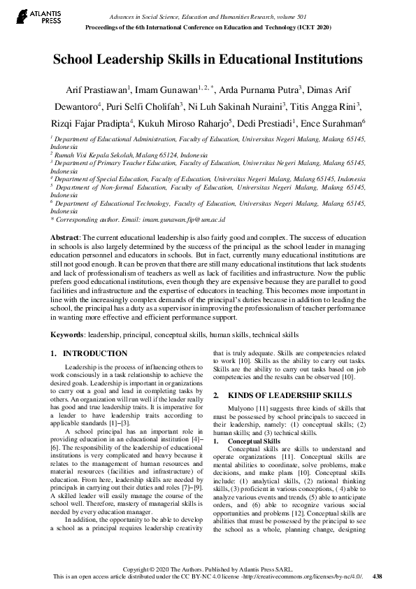 (PDF) School Leadership Skills in Educational Institutions