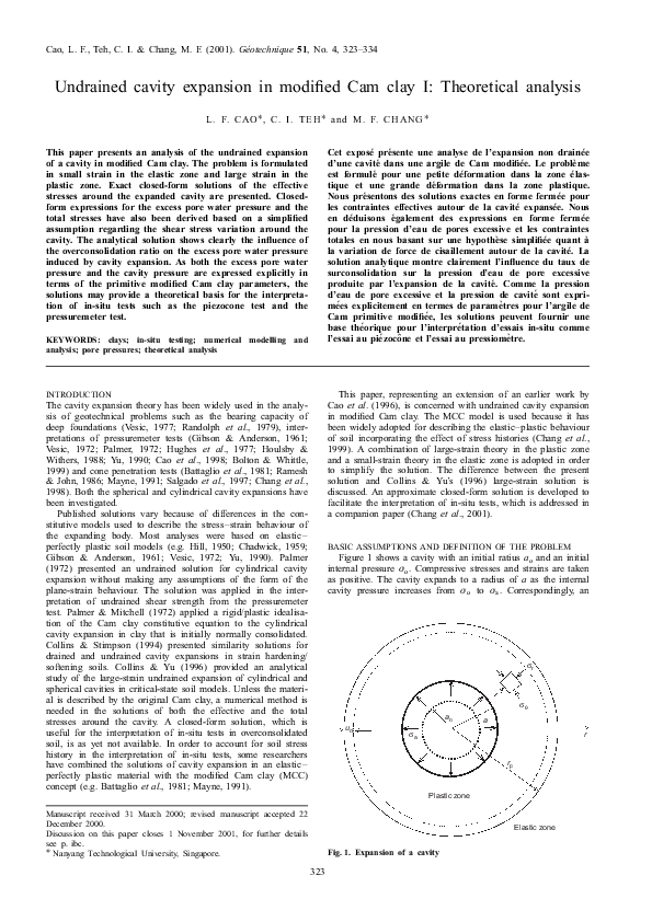 (PDF) Undrained cavity expansion in modified Cam clay II: Application ...