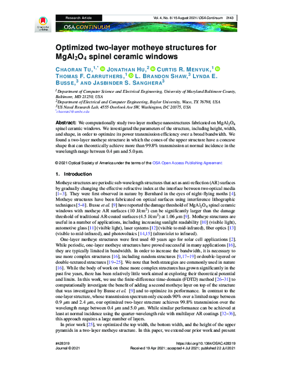 (PDF) Optimized two-layer motheye structures for MgAl2O4 spinel ceramic ...