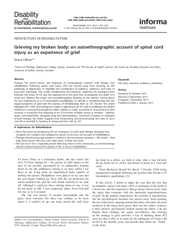 (PDF) Grieving my broken body: an autoethnographic account of spinal ...