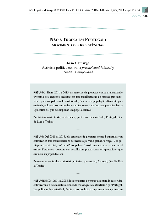 (PDF) No a la Troika en Portugal: movimiento y resistencias
