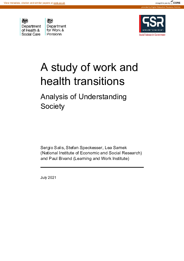 (PDF) A study of work and health transitions: Analysis of Understanding ...