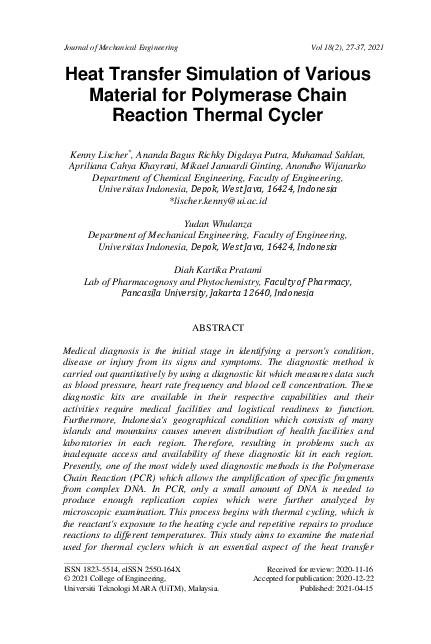 (PDF) Heat Transfer Simulation of Various Material for Polymerase Chain ...