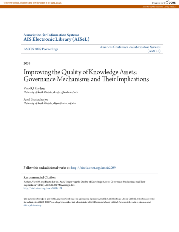 (PDF) Improving the Quality of Knowledge Assets: Governance Mechanisms ...