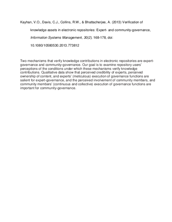 (PDF) Verification of Knowledge Assets in Electronic Repositories ...