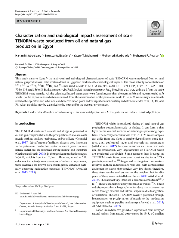 (PDF) Characterization and radiological impacts assessment of scale ...