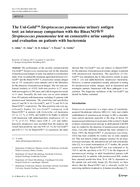 (PDF) The Uni-Gold™ Streptococcus pneumoniae urinary antigen test: an ...