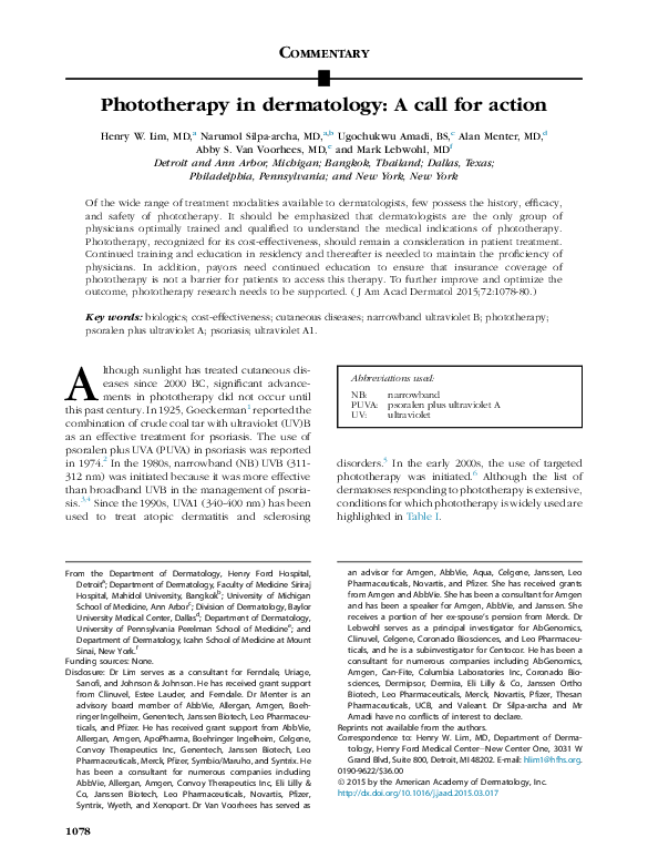 (PDF) Phototherapy in dermatology: A call for action
