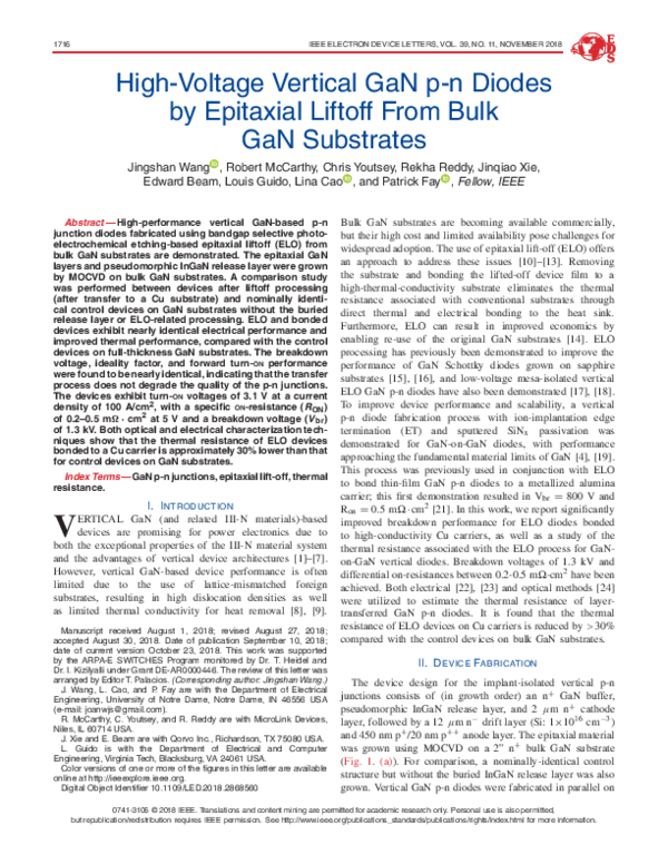 (PDF) High-Voltage Vertical GaN p-n Diodes by Epitaxial Liftoff From ...