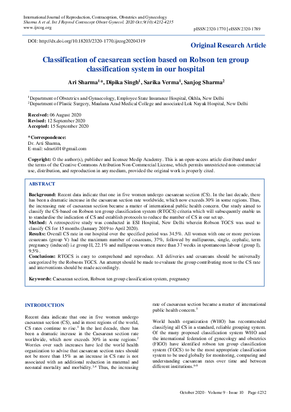(PDF) Classification of caesarean section based on Robson ten group ...