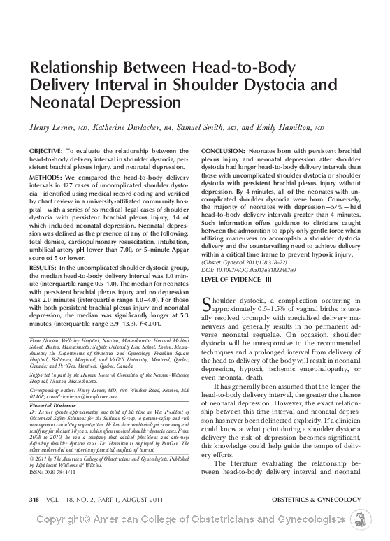 (PDF) Relationship Between Head-to-Body Delivery Interval in Shoulder ...