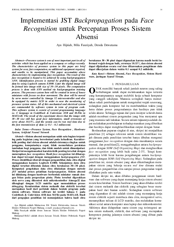 (PDF) Implementasi JST Backpropagation pada Face Recognition untuk Percepatan Proses Sistem Absensi