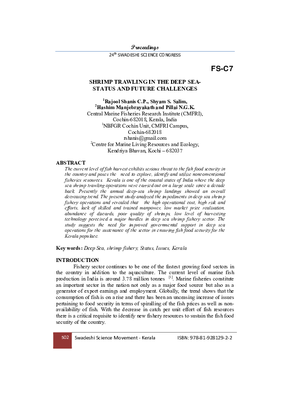 (PDF) FS-C 7 Shrimp Trawling in the Deep Sea-Status and Future Challenges 1